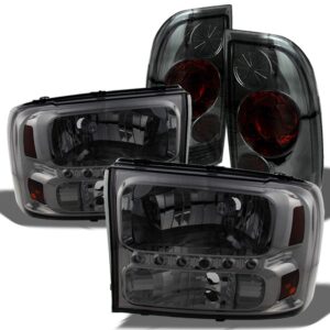 akkon - for 1999-2004 ford f250/350/450/550 superduty smoke led headlights w/signal lamps + smoked tail lights combo