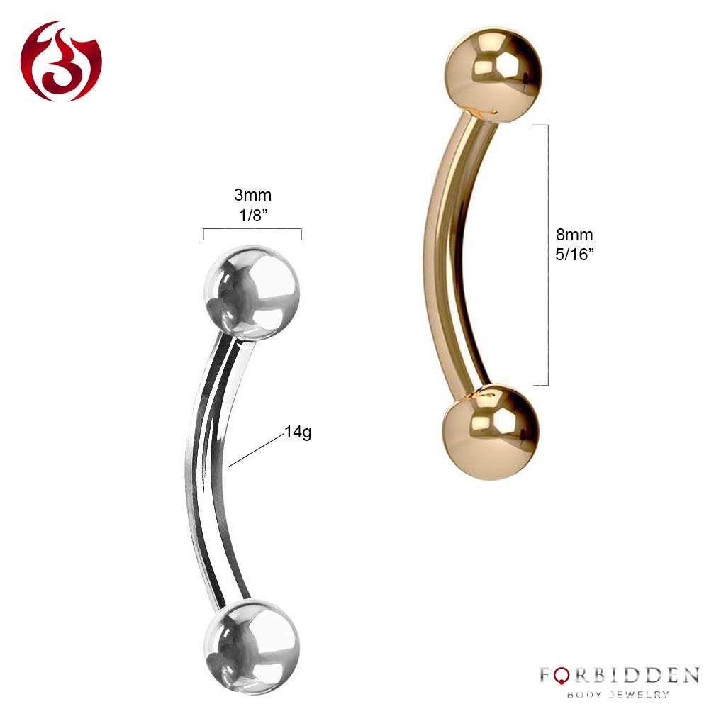 Forbidden Body Jewelry Stainless 316L Surgical Steel Belly Button Ring 14G 3mm- Titanium IP Plated Piercing - Cute Small Steel & Rose Gold Barbell Belly Rings Women Navel Piercing Set 2 Pcs 5/16"