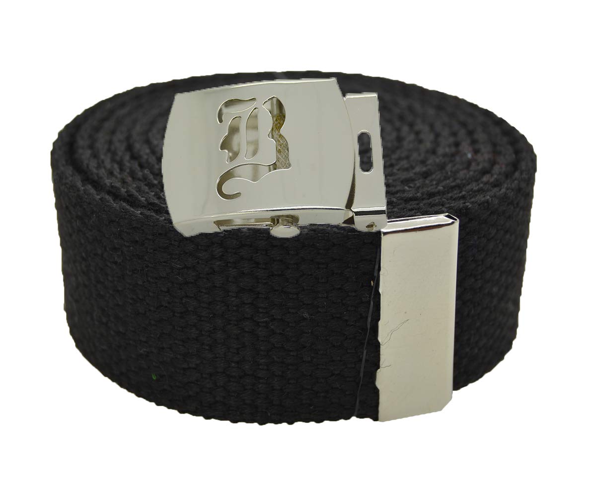 BodyJewelryOnline Old English Initial B Canvas Military Web Black Belt & Silver Buckle 60 Inch