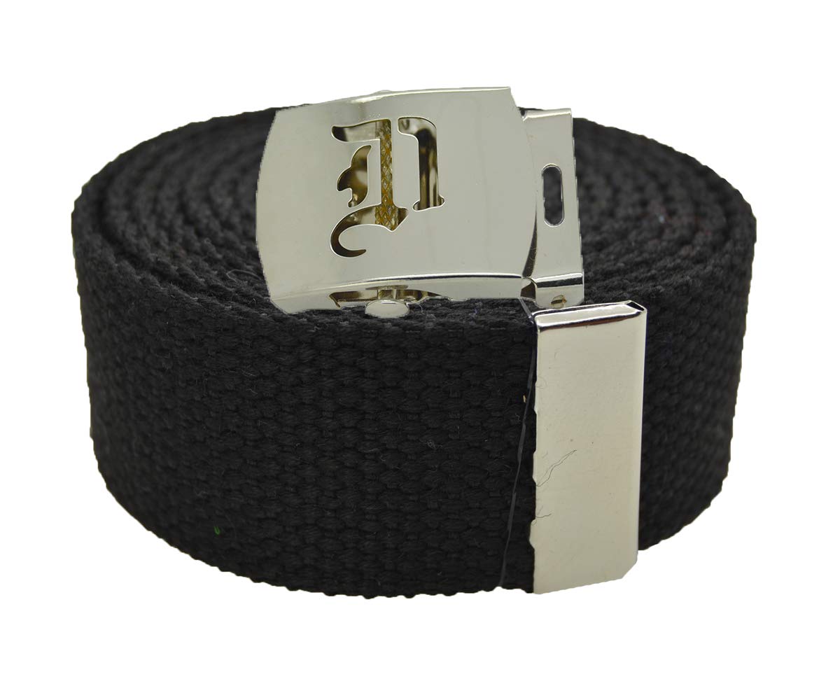 BodyJewelryOnline Old English Initial D Canvas Military Web Black Belt & Silver Buckle 60 Inch