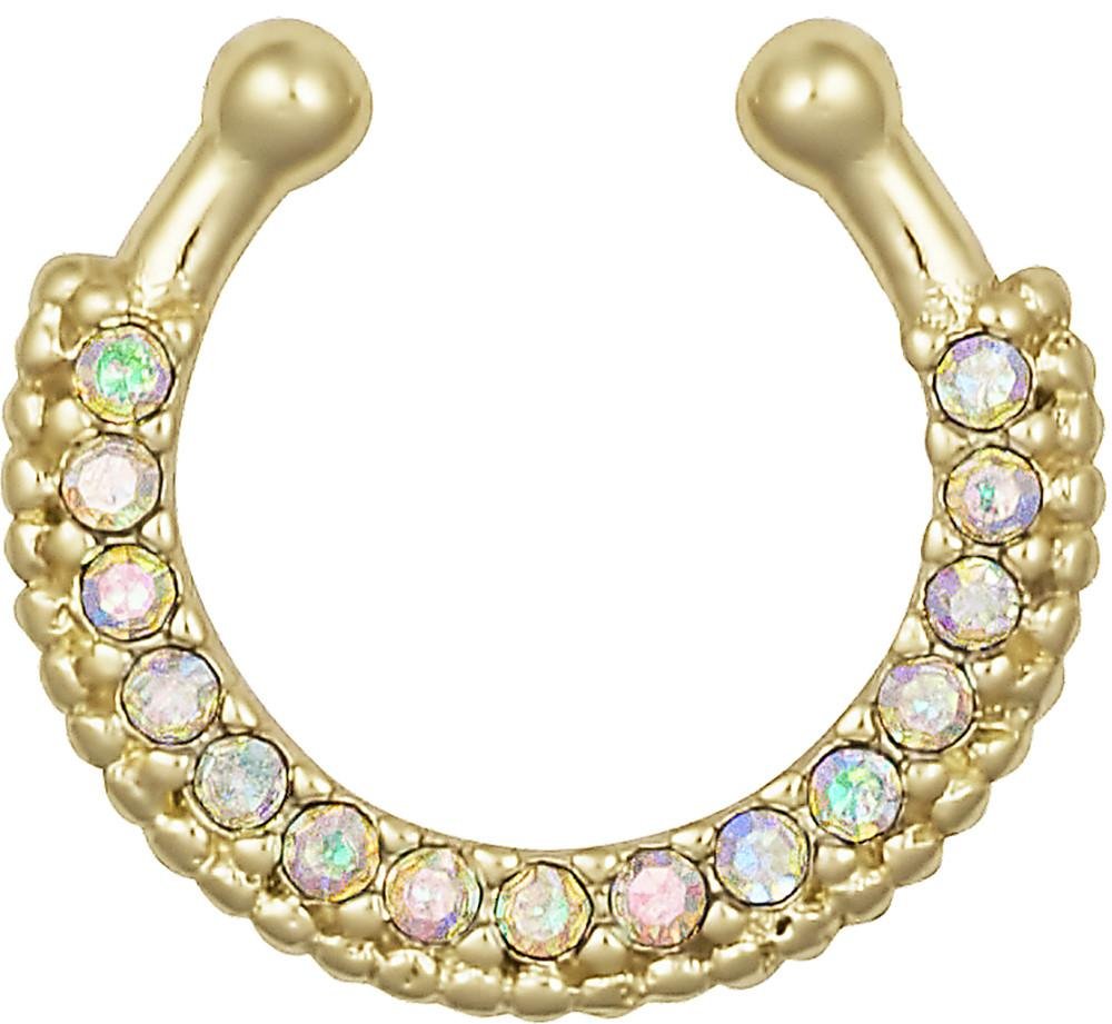 Non-Piercing Septum Jewelry: Gold Plated Aurora Borealis Pave CZ Crystal Clip On Septum Hanger