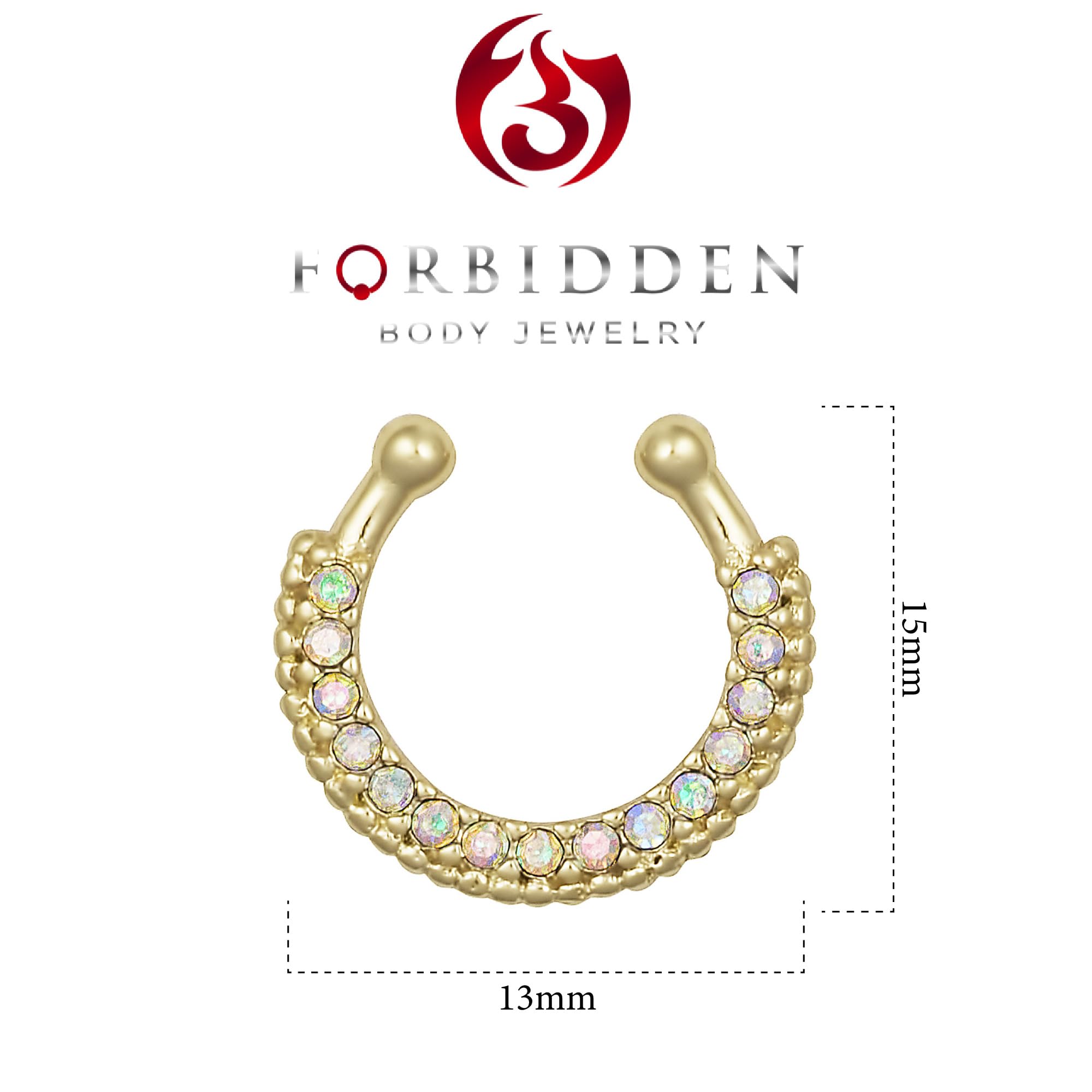 Non-Piercing Septum Jewelry: Gold Plated Aurora Borealis Pave CZ Crystal Clip On Septum Hanger