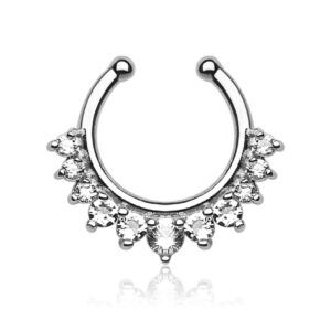 forbidden body jewelry non-piercing septum jewelry: fancy multi gem clear cz crystal clip on septum hanger