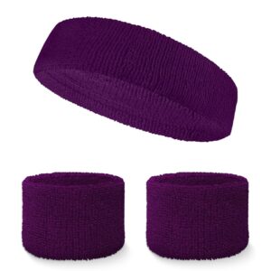 couver - purple athletic sweatbands set(headband & 2pcs wristbands) for sports