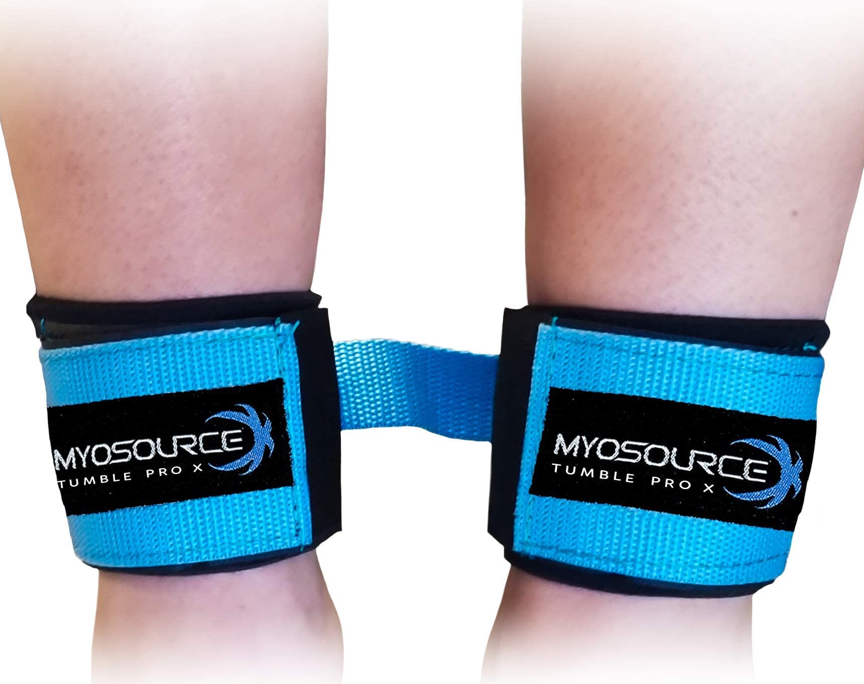 Myosource Kinetic Bands Tumble Pro X Ankle Straps Kit – Cheerleading Standing Tumbling Equipment, Gymnastics Backhandspring Trainer – Includes Flexibility Stunt Stretch Strap – Blue