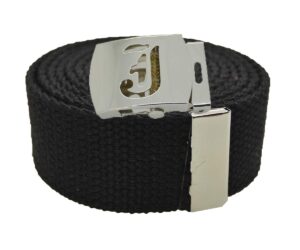 bodyjewelryonline old english initial j canvas military web black belt & silver buckle 60 inch