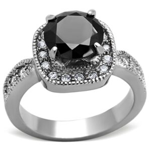 marimor jewelry 3 carat round cut black cubic zirconia stainless steel halo engagement ring size 8