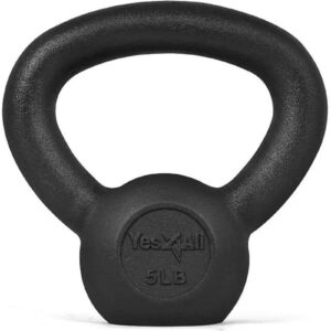 yes4all solid cast iron kettlebell weight – great for full body workout and strength training – kettlebell 5 lbs (black)