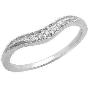 dazzlingrock collection 0.10 carat (cttw) 14k white diamond wedding stackable contour guard band 1/10 ct, white gold, size 8