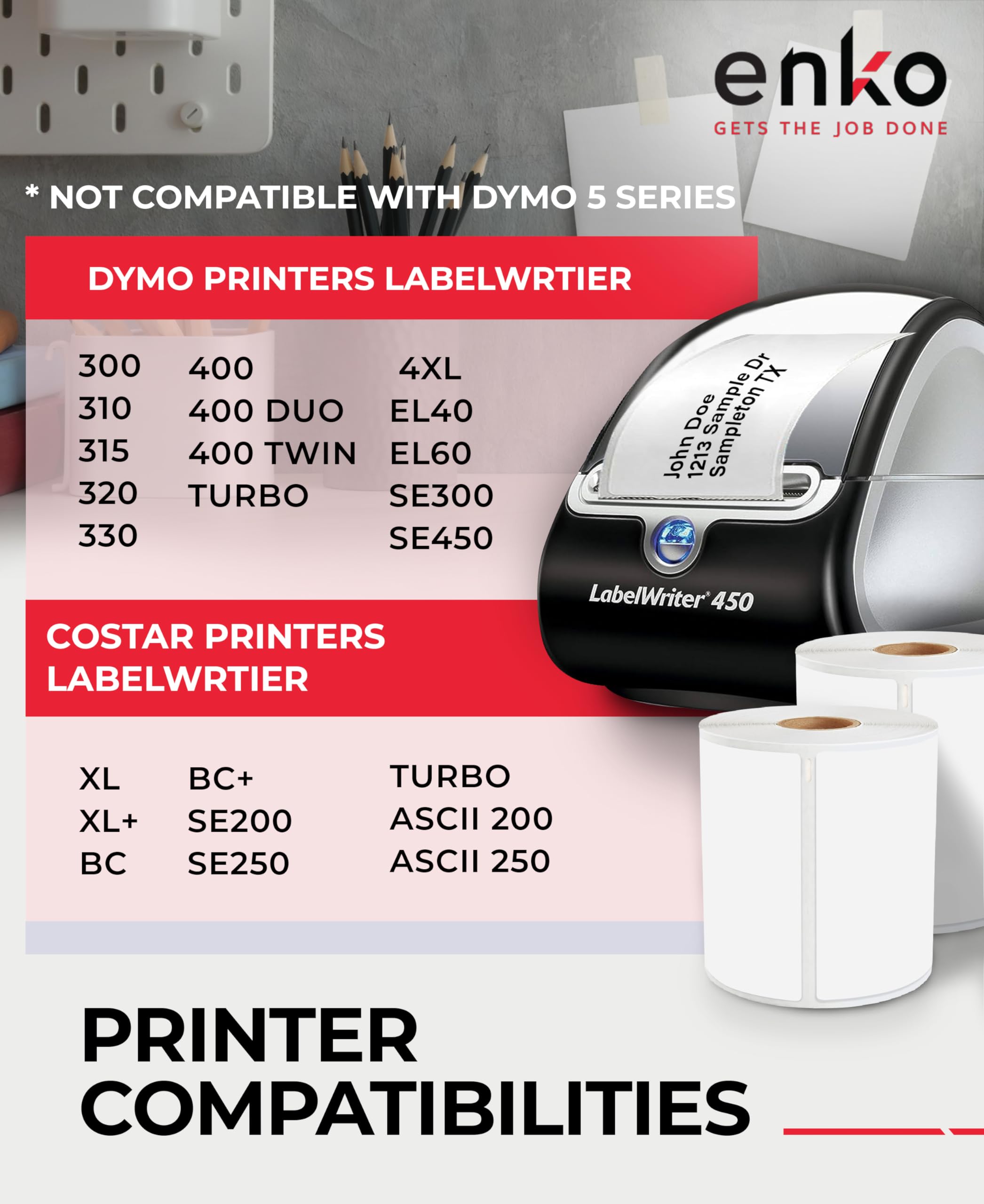 enKo Compatible Zebra 4x6 Label/Dymo Labels 1744907 (4 x 6") for Dymo Labelwriter 4XL Shipping Zebra Direct Thermal Printer (8 Rolls, 1760 Labels)