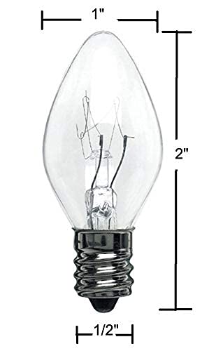 Creative Hobbies (25 Pack Night Light Bulbs, C7, Clear, Steady Burning, 4 Watt, Candelabra Base E12 (Chandelier Size Base)