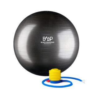 black mountain products profesional grade exercise stability yoga ball, foot pump, ball plug, plug puller, 2000 lbs static weight capacity antiburst 85cm black