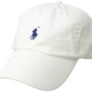 Ralph Lauren Mens Polo Sports Pony Logo Hat Cap, White / Blue Pony, One Size