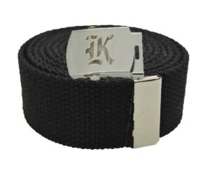 accmall old english initial k canvas military web black belt & silver buckle 60 inch