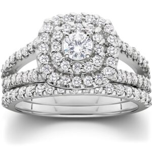 1 1/10ct cushion halo diamond engagement wedding ring set 10k white gold carat - size 4