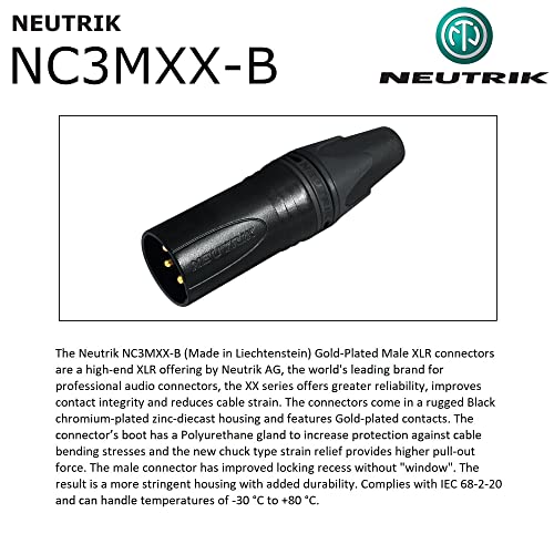 6 Foot - Balanced Microphone Cable CUSTOM MADE By WORLDS BEST CABLES - using Mogami 2549 (Black) wire and Neutrik NC3MXX-B & NC3FXX-B Gold XLR Plugs