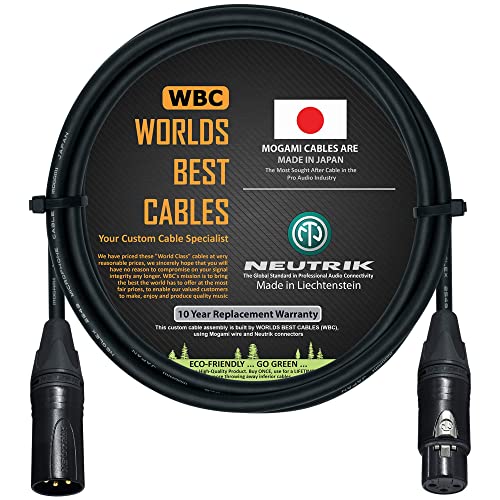 10 Foot - Balanced Microphone Cable CUSTOM MADE By WORLDS BEST CABLES - using Mogami 2549 (Black) wire and Neutrik NC3MXX-B & NC3FXX-B Gold XLR Plugs