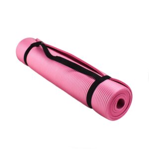 crown sporting goods 3/8-inch (8mm) professional yoga mat with no-slip ridges and travel shoulder sling (pink)