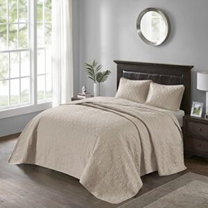 Madison Park Quebec Reversible Quilt Set Damask Design, Double Sided Stitching All Season, Lightweight Bedspread Bedding Set, Matching Sham, Khaki, King(120"x118") 3 Piece