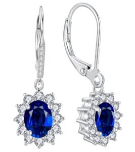 yfn sterling silver created oval cut birthstone drop dangle women leverback earrings (september-sapphire earrings)