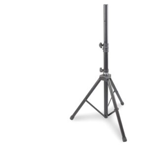 pyle universal speaker stand - mount holder heavy duty rubber capped tripod, adjustable height from 36.2 x 58.0 inches; locking safety pin and 35mm compatible insert; on-stage or in-studio use- pstnd1,black