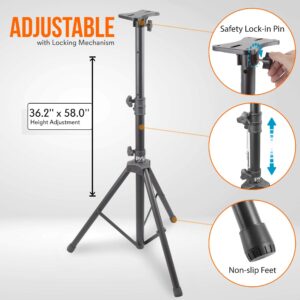 Pyle Universal Speaker Stand - Mount Holder Heavy Duty Rubber Capped Tripod, Adjustable Height from 36.2 x 58.0 inches; Locking Safety PIN and 35mm Compatible Insert; On-Stage or In-Studio Use- PSTND1,Black