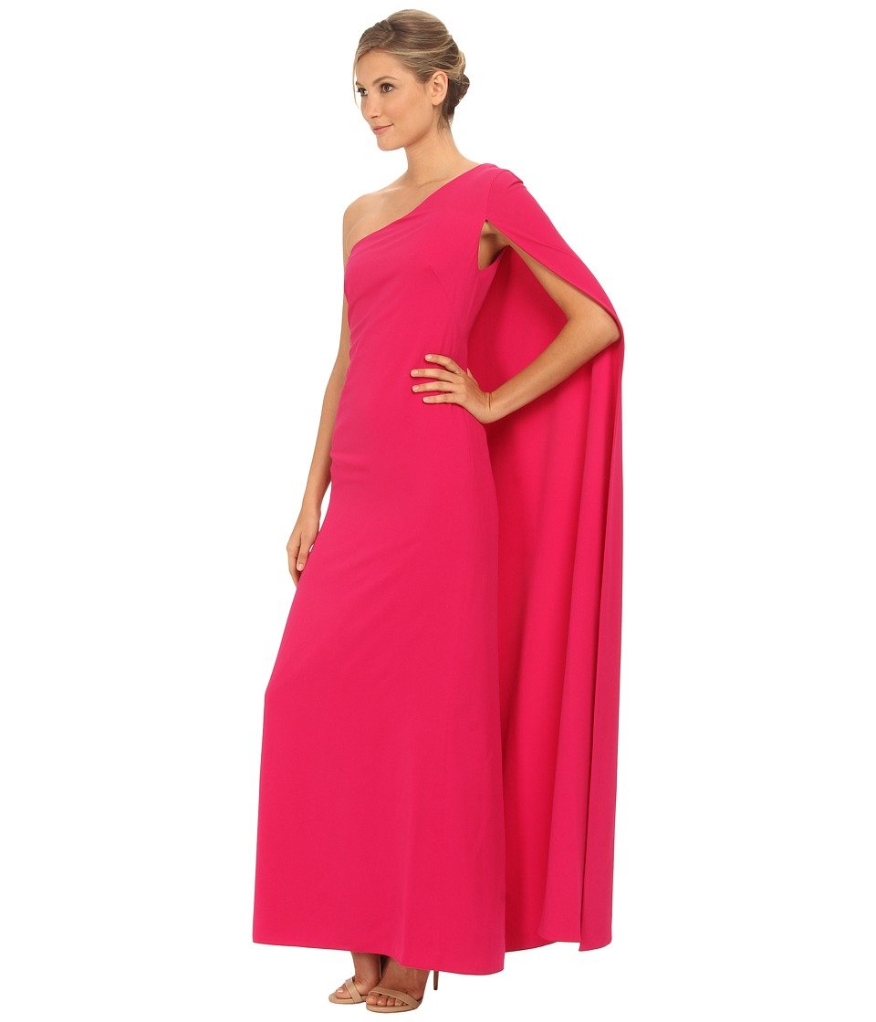 Jill Jill Stuart Women's Cape One-Shoulder Gown, Hot Pink, 2