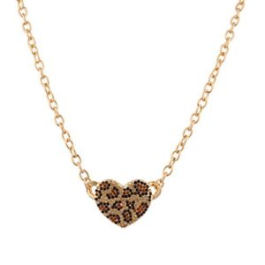 lux accessories leopard animal print pave heart pendant chain link necklace