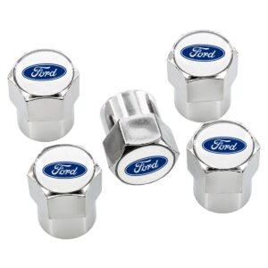 License Frame Inc. Ford Blue Logo Chrome Valve Cap Covers