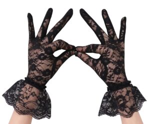 simplicity bridal gloves lace wrist length special occasion wear, black with lace wrist