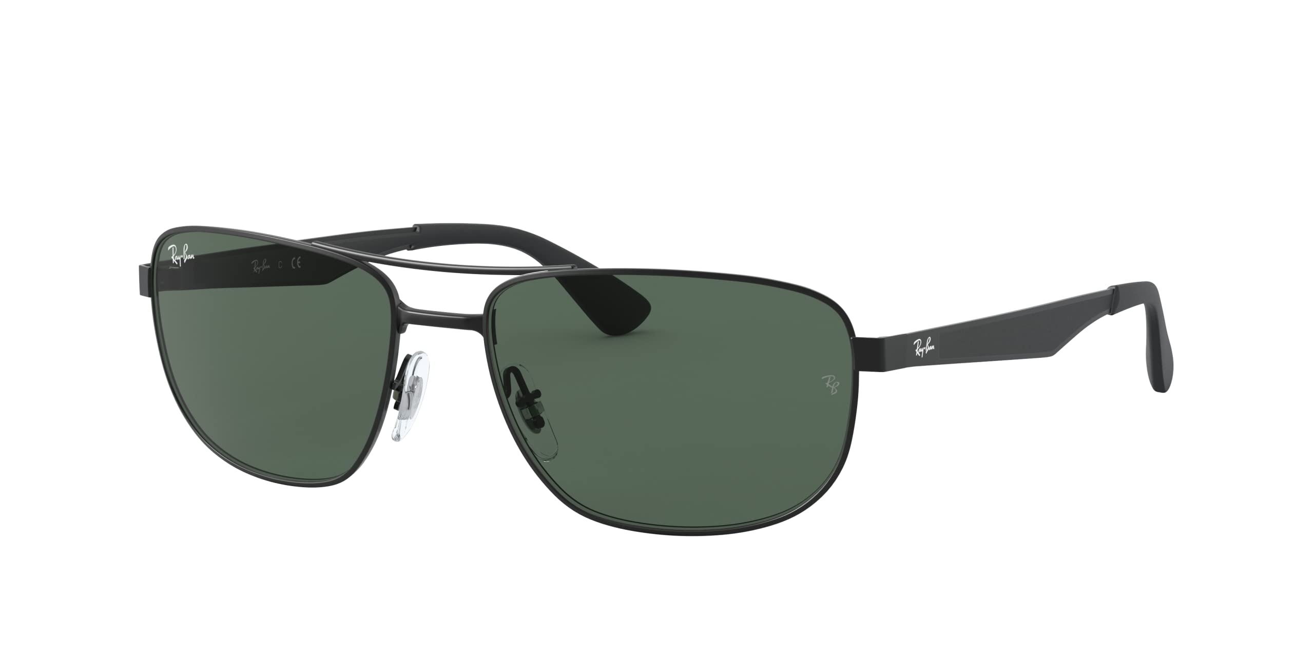 Ray-Ban Men's RB3528 Square Sunglasses, Matte Black/Dark Green, 61 mm