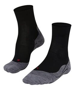 falke women's ru4 endurance wool running socks, mid calf, medium cushion, athletic, breathable quick dry, merino wool, black (black-mix 3010), 5-6, 1 pair