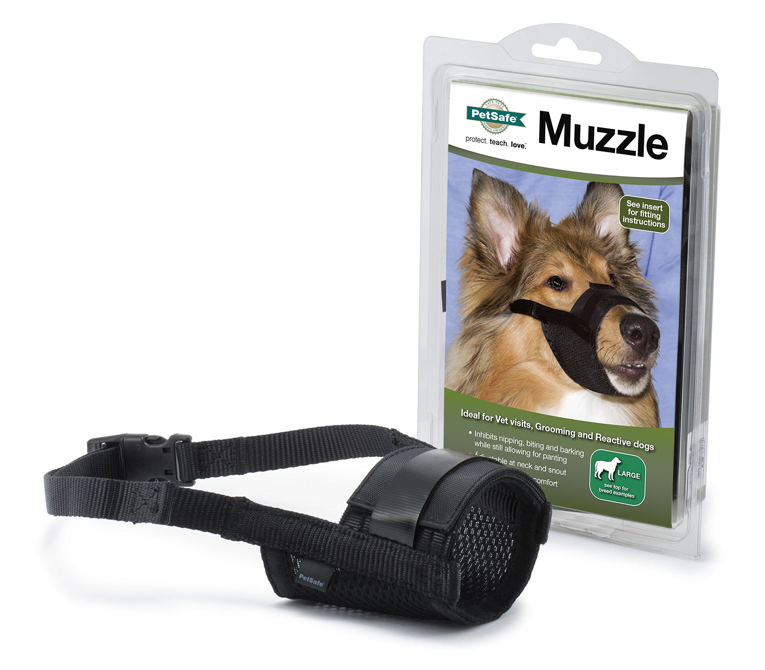 PetSafe Dog Muzzle - Large, Black - Comfortable Padding - Adjustable Sizing for Small, Medium and Large Dogs - Prevents Biting - Allows Room to Pant - Perfect for Visits to The Vet or Groomer