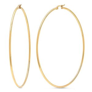 Gem Stone King 3.5 Inch Stainless Steel Yellow Gold Tone Hoop Earrings - 90mm Diameter - Stunning Statement Jewelry for Women