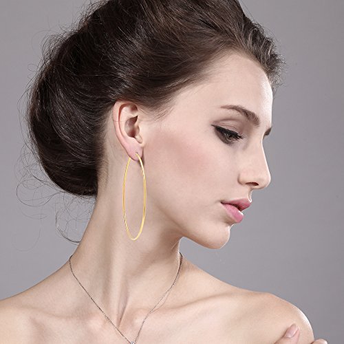 Gem Stone King 3.5 Inch Stainless Steel Yellow Gold Tone Hoop Earrings - 90mm Diameter - Stunning Statement Jewelry for Women