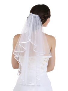 samky elegant 1t 1 tier ribbon cascade waterfall veil - white elbow length 28" v197