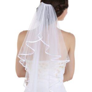 SAMKY Elegant 1T 1 Tier Ribbon Cascade Waterfall Veil - White Elbow Length 28" V197