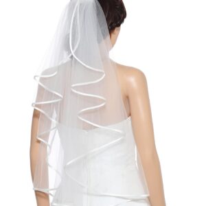 SAMKY Elegant 1T 1 Tier Ribbon Cascade Waterfall Veil - White Elbow Length 28" V197