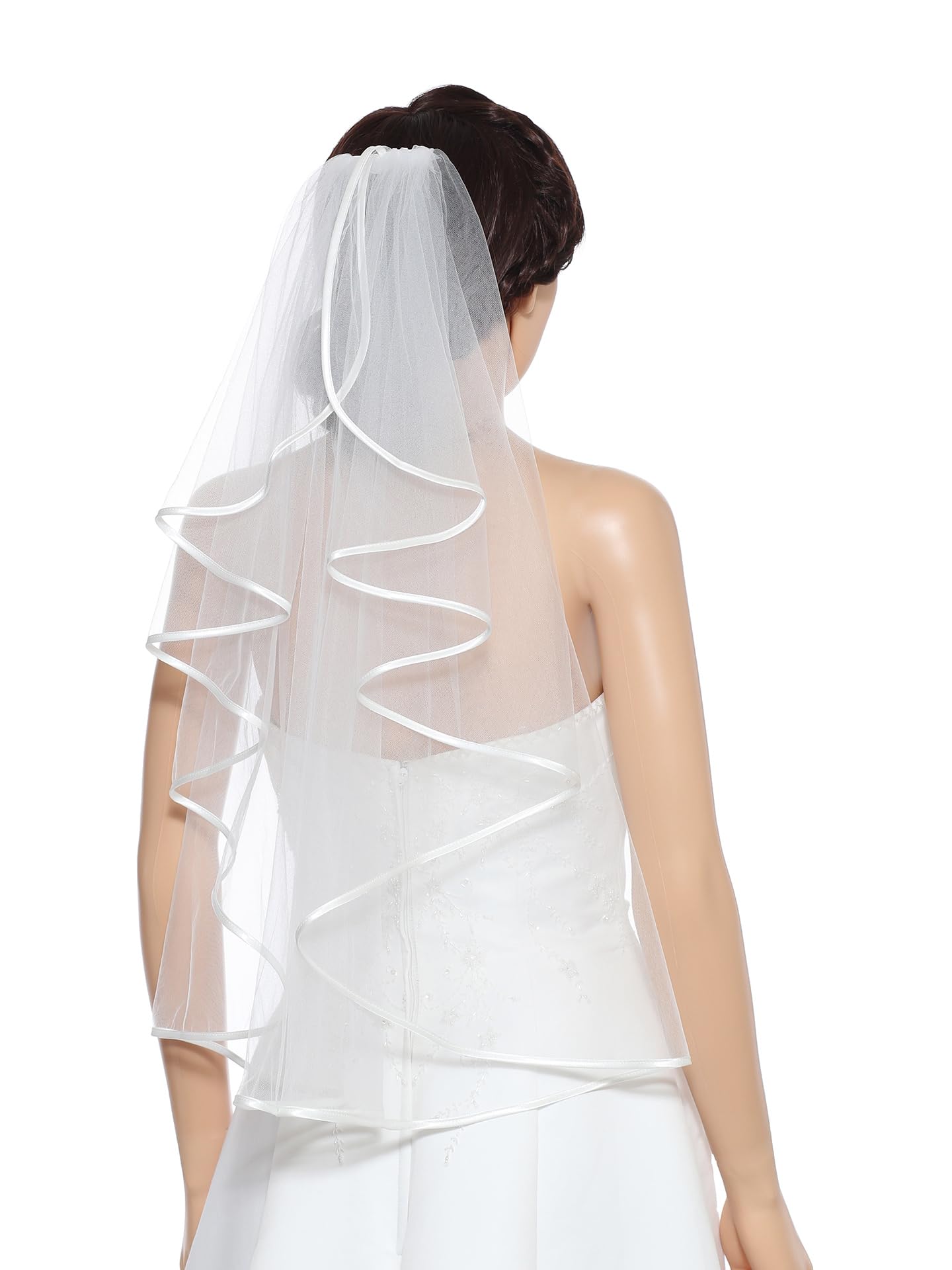 SAMKY Elegant 1T 1 Tier Ribbon Cascade Waterfall Veil - White Elbow Length 28" V197