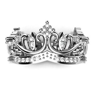 Metal Factory Sz 7 Sterling Silver Cubic Zirconia Princess Crown CZ Band Ring