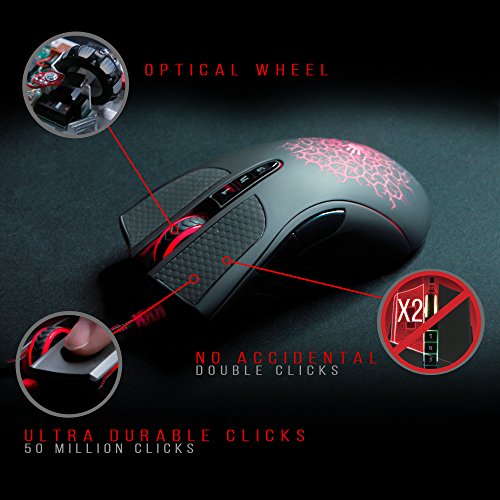 BLOODY AL90 Optical Gaming Mouse with Light Strike (LK) Optical Switch & Scroll - 8 Programmable Buttons and Advanced Macros - Ergonomic Right Hand Grip - Button Grips - Colored Profile Selection