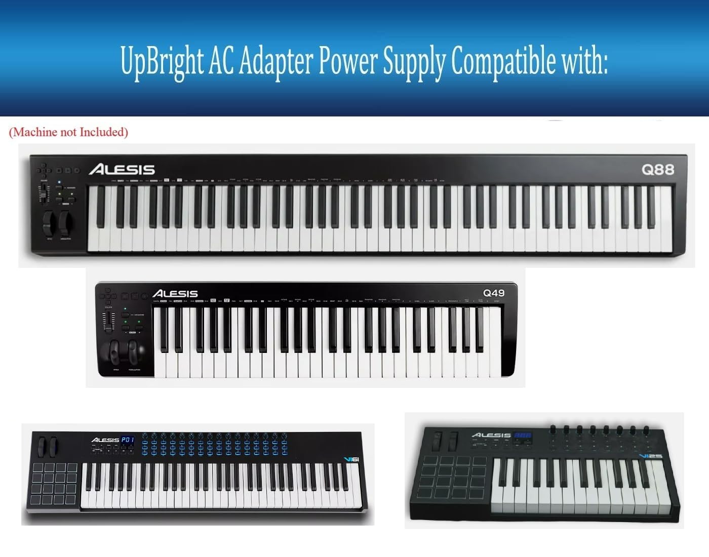 UpBright 9V AC/DC Adapter Compatible with Alesis Q49 VI61 VI49 VX49 VI25 Q25 Q61 QX61 Q88 USB MIDI Keyboard Controller DM7X Drum Module Nitro Drum Kit 8 Pc Electronic Drum Kit Set Perc Sample Pad Pro