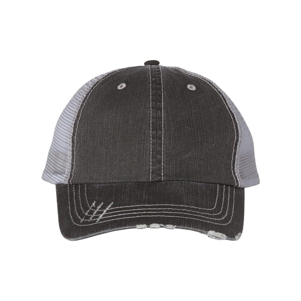 Mega Cap Herringbone Unstructured Trucker Cap One Size Black/ Grey