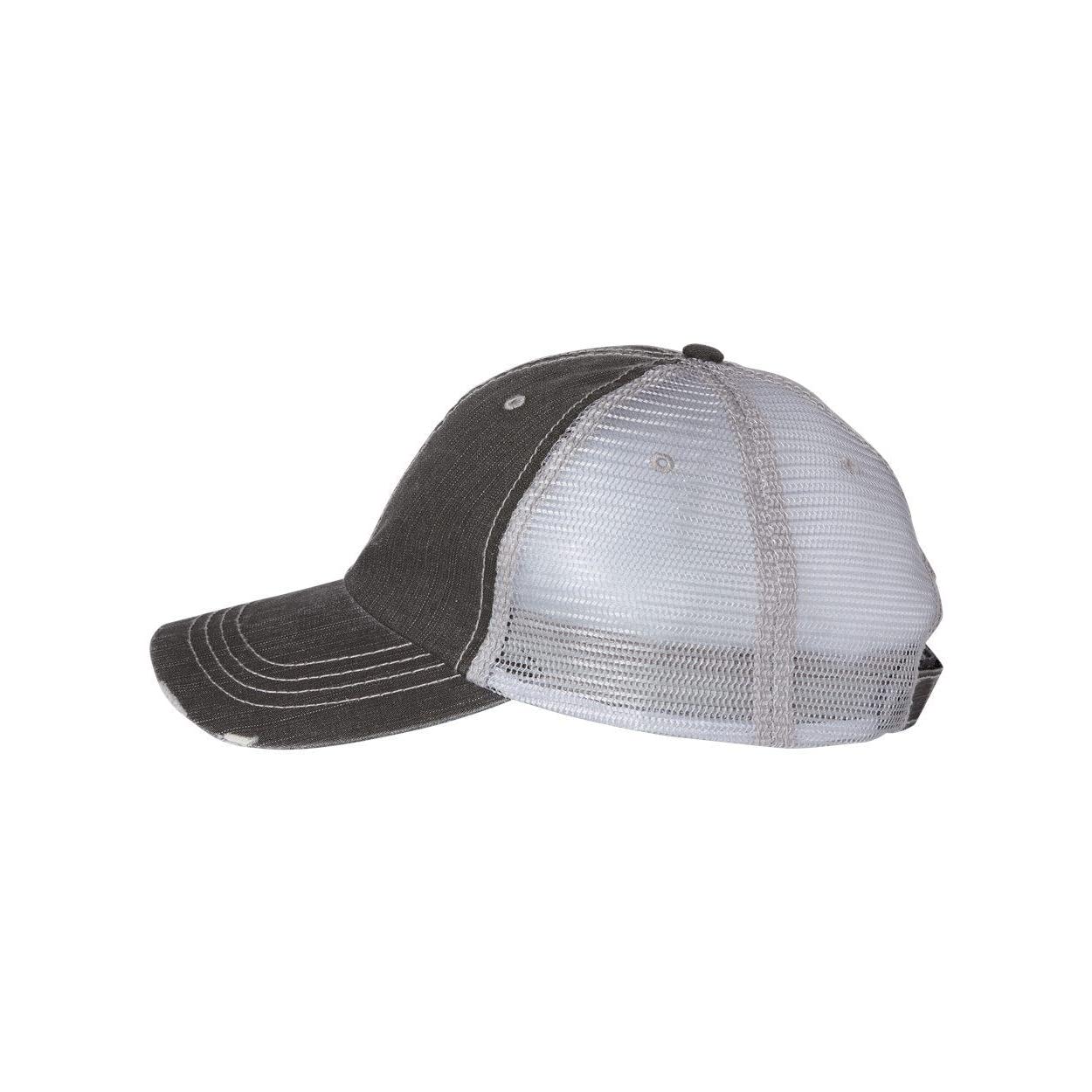 Mega Cap Herringbone Unstructured Trucker Cap One Size Black/ Grey