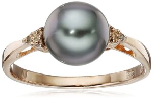 amazon collection rose gold with diamond over silver 8-9mm round black tahitian cultured pearl ring, size7