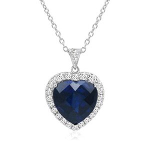 amanda rose colection heart of the ocean created blue and white sapphire pendant necklace for women in 925 sterling silver (12ct tw) on an 18 inch sterling silver chain