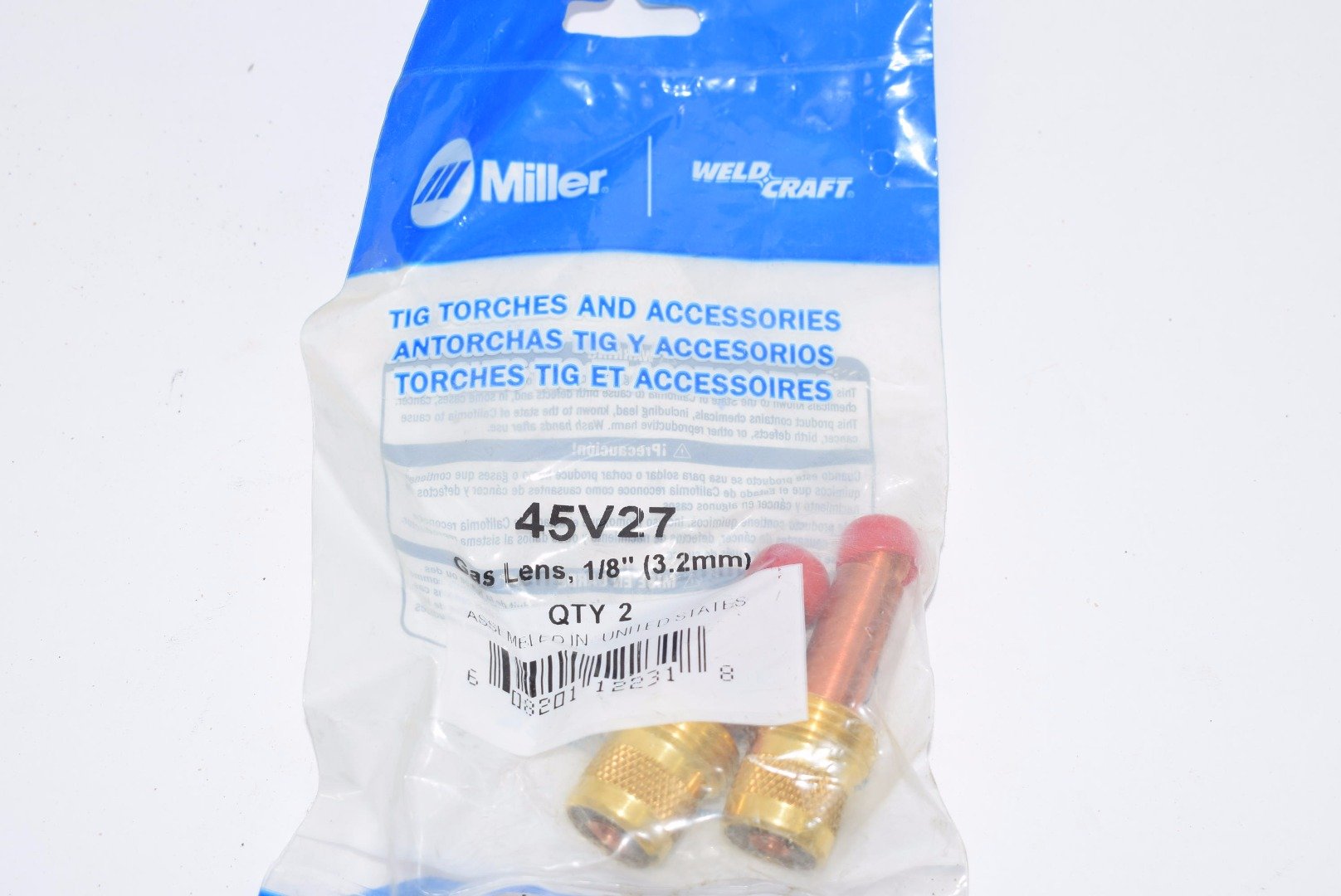 Miller Weldcraft 45V27 Gas Lens, 1/8" (3.2mm) | PKG = 2