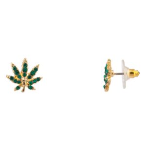 lux accessories delicate green pave marijuana pot 420 leaf stud earrings