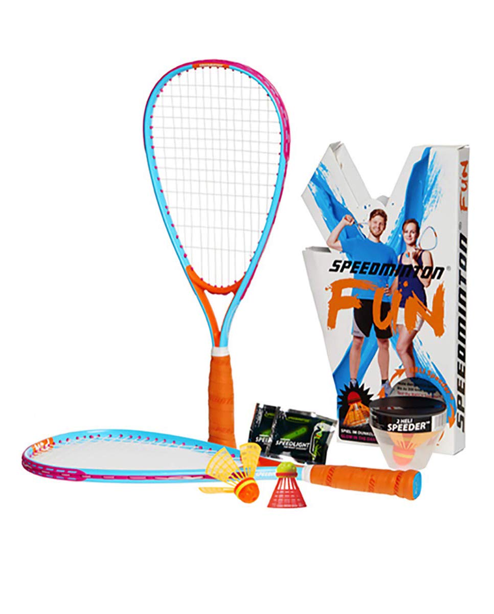 Speedminton SM01-FUN-10 FUN Set - Alternative to beach ball, spike ball, badminton, incl. 1 HELI and one FUN Speeder, perfect for the beach, park or backyard, Blue Orange