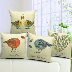 【bailand】 set of 4 country lovely birds cotton/linen decorative pillow cover (18 * 18(inch) set of 4, multi-colored)